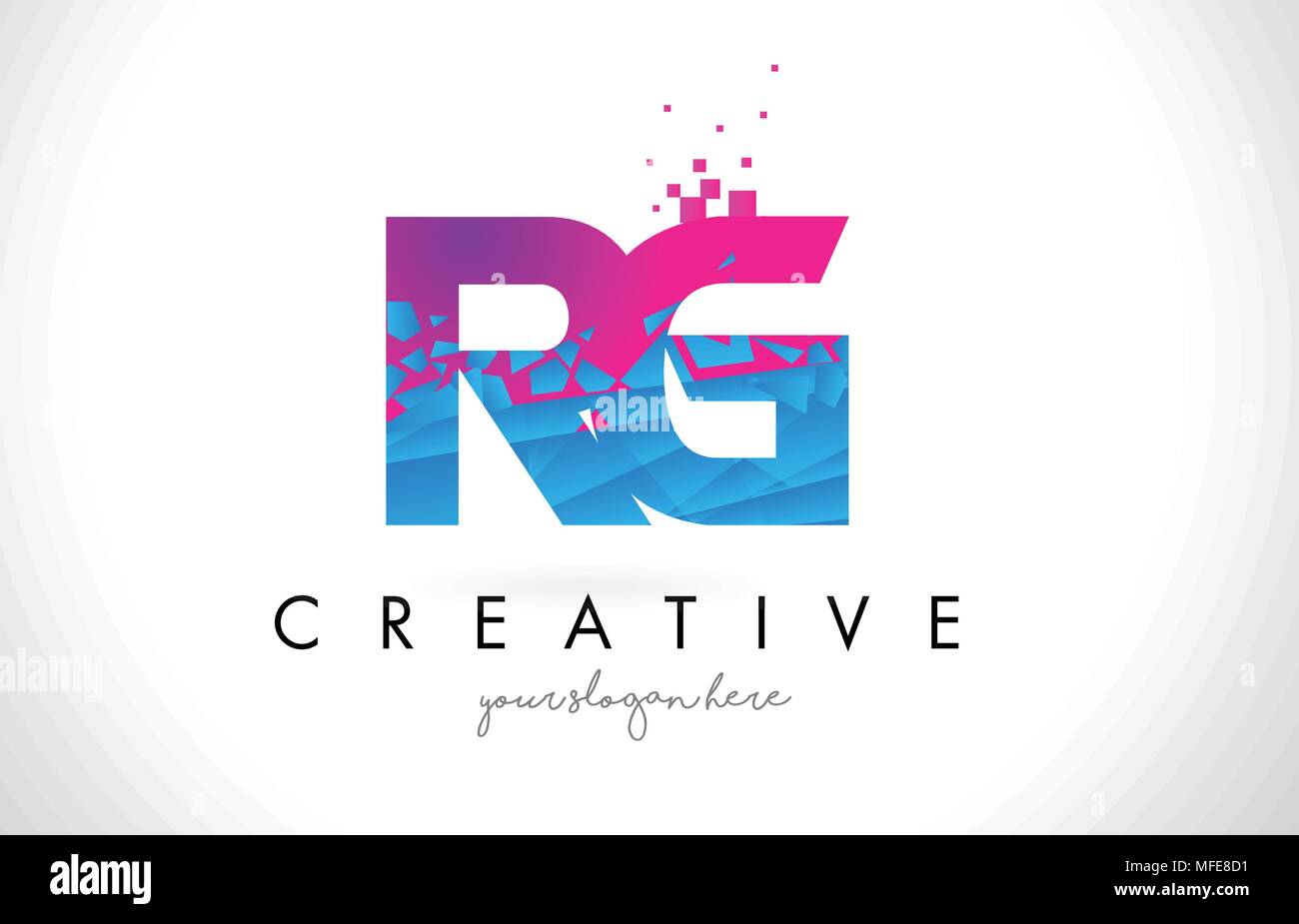 RG R G Letter Logo with Broken Shattered Blue Pink Triangles Texture ...