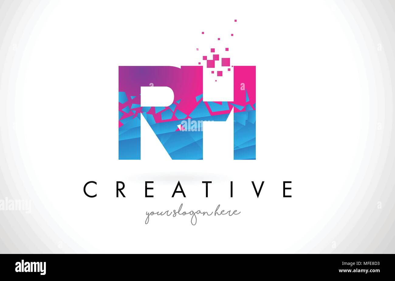 RH R H Letter Logo with Broken Shattered Blue Pink Triangles Texture ...