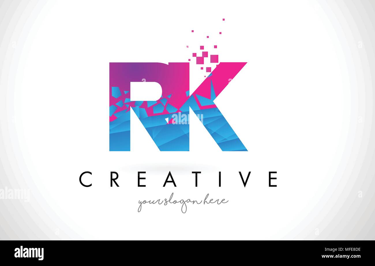 RK R K Letter Logo with Broken Shattered Blue Pink Triangles Texture ...