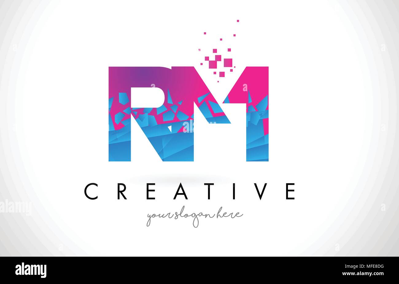 RM R M Letter Logo with Broken Shattered Blue Pink Triangles Texture ...
