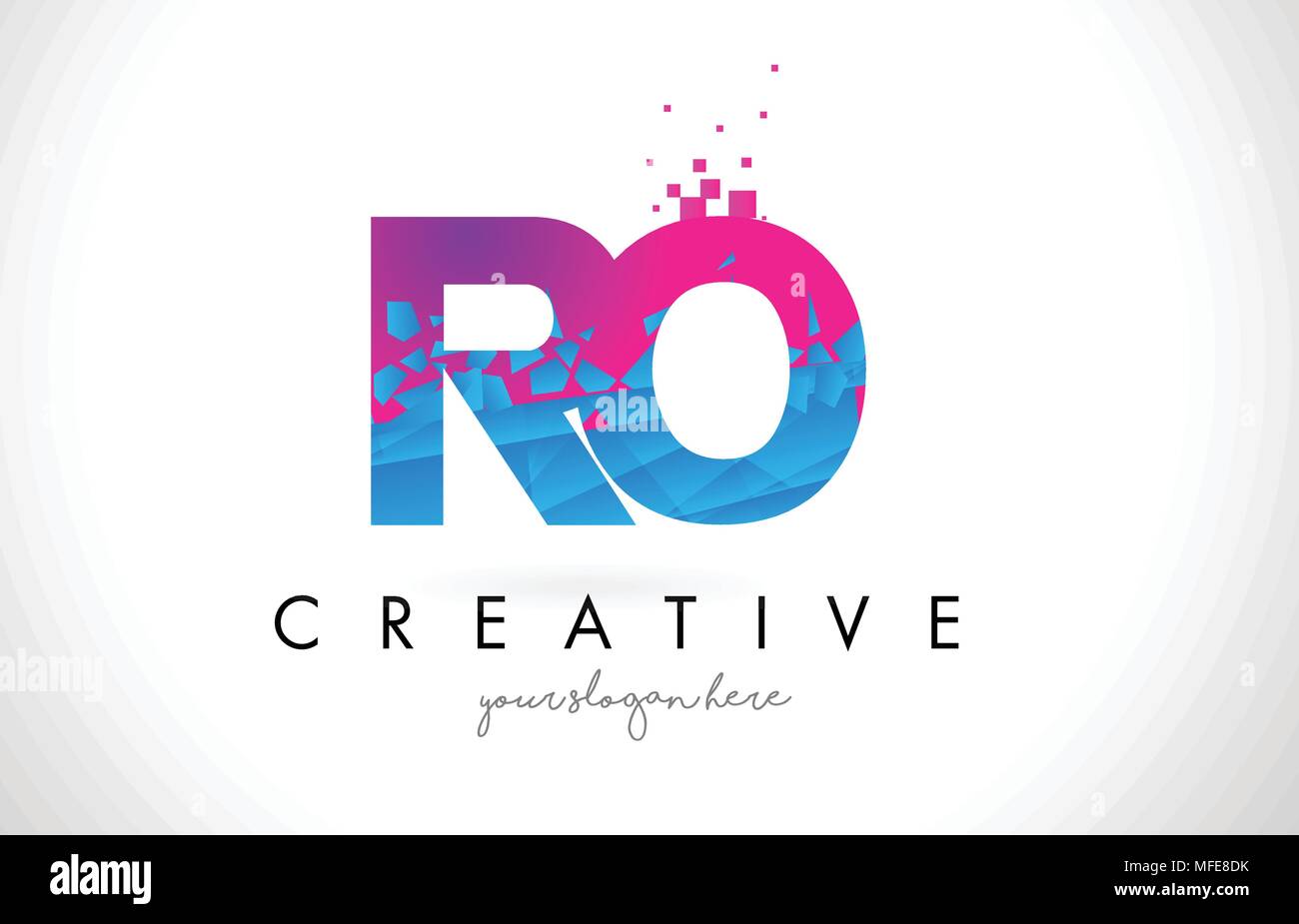 RO R O Letter Logo with Broken Shattered Blue Pink Triangles Texture ...