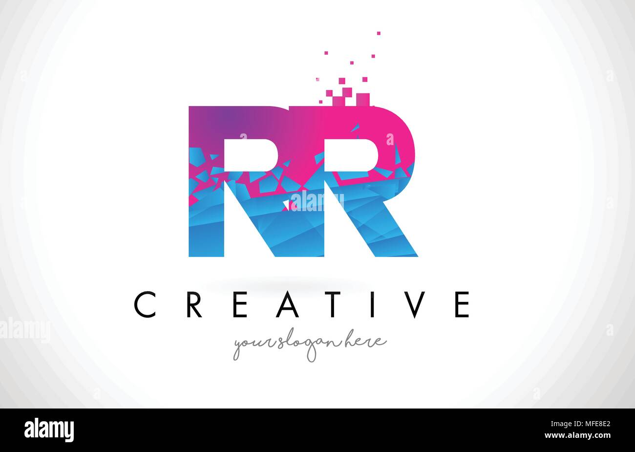 RR R Letter Logo with Broken Shattered Blue Pink Triangles Texture ...
