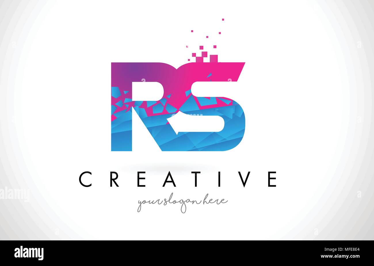 RS R S Letter Logo with Broken Shattered Blue Pink Triangles Texture ...