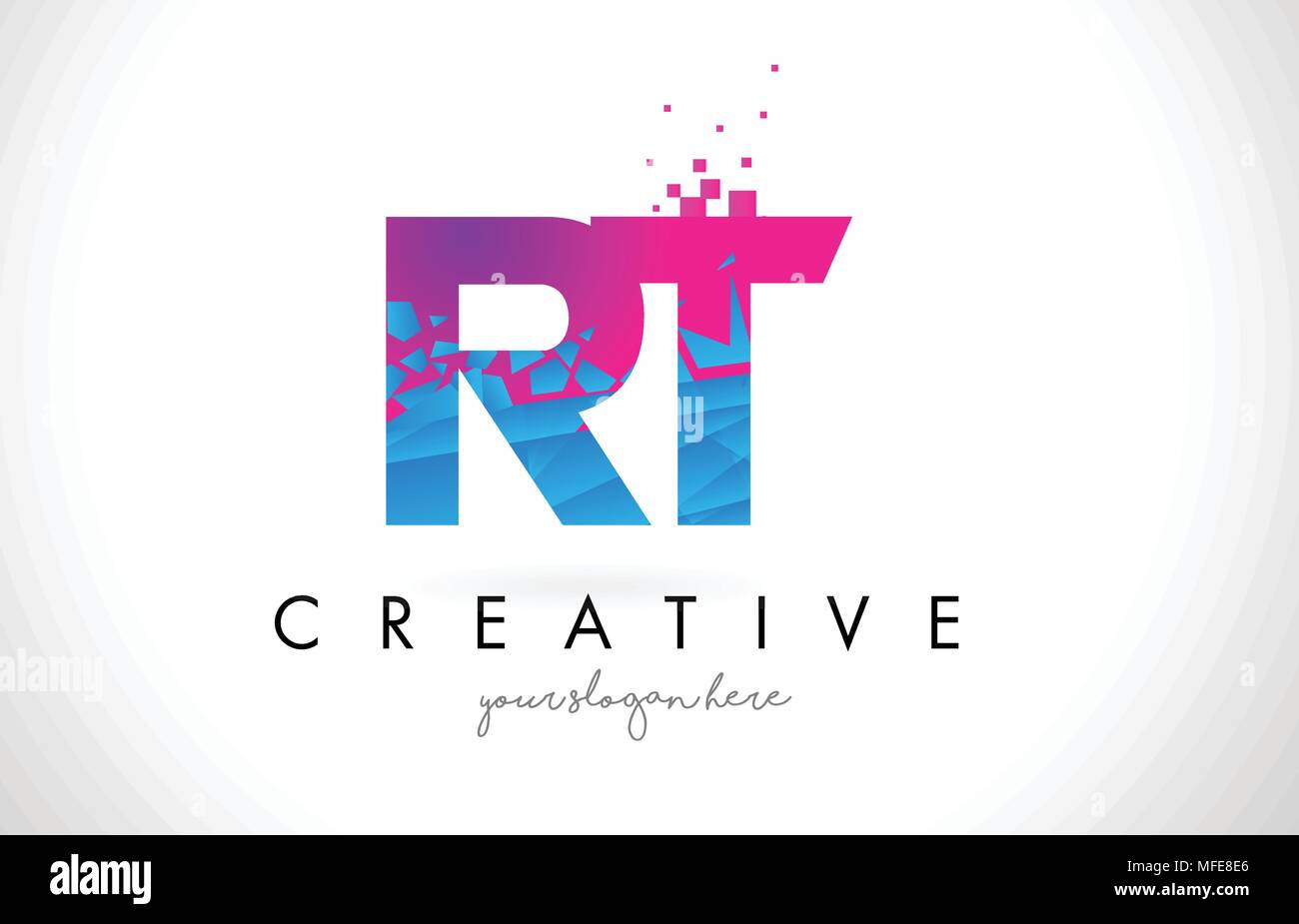 RT R T Letter Logo with Broken Shattered Blue Pink Triangles Texture ...