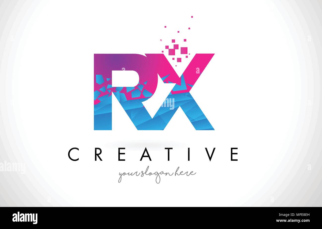 RX R X Letter Logo with Broken Shattered Blue Pink Triangles Texture ...