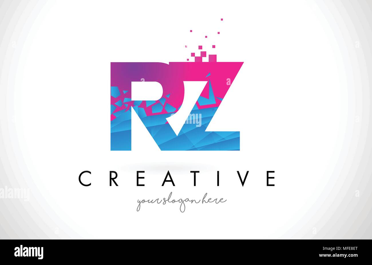 RZ R Z Letter Logo with Broken Shattered Blue Pink Triangles Texture ...