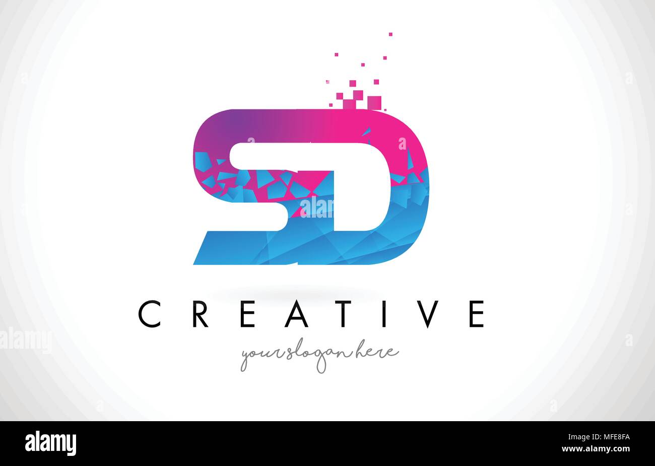 SD S D Letter Logo with Broken Shattered Blue Pink Triangles Texture ...