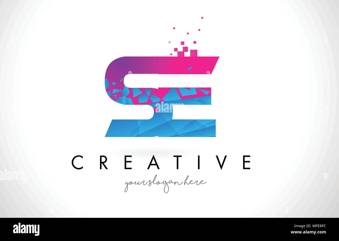 SE S E Letter Logo with Broken Shattered Blue Pink Triangles Texture ...