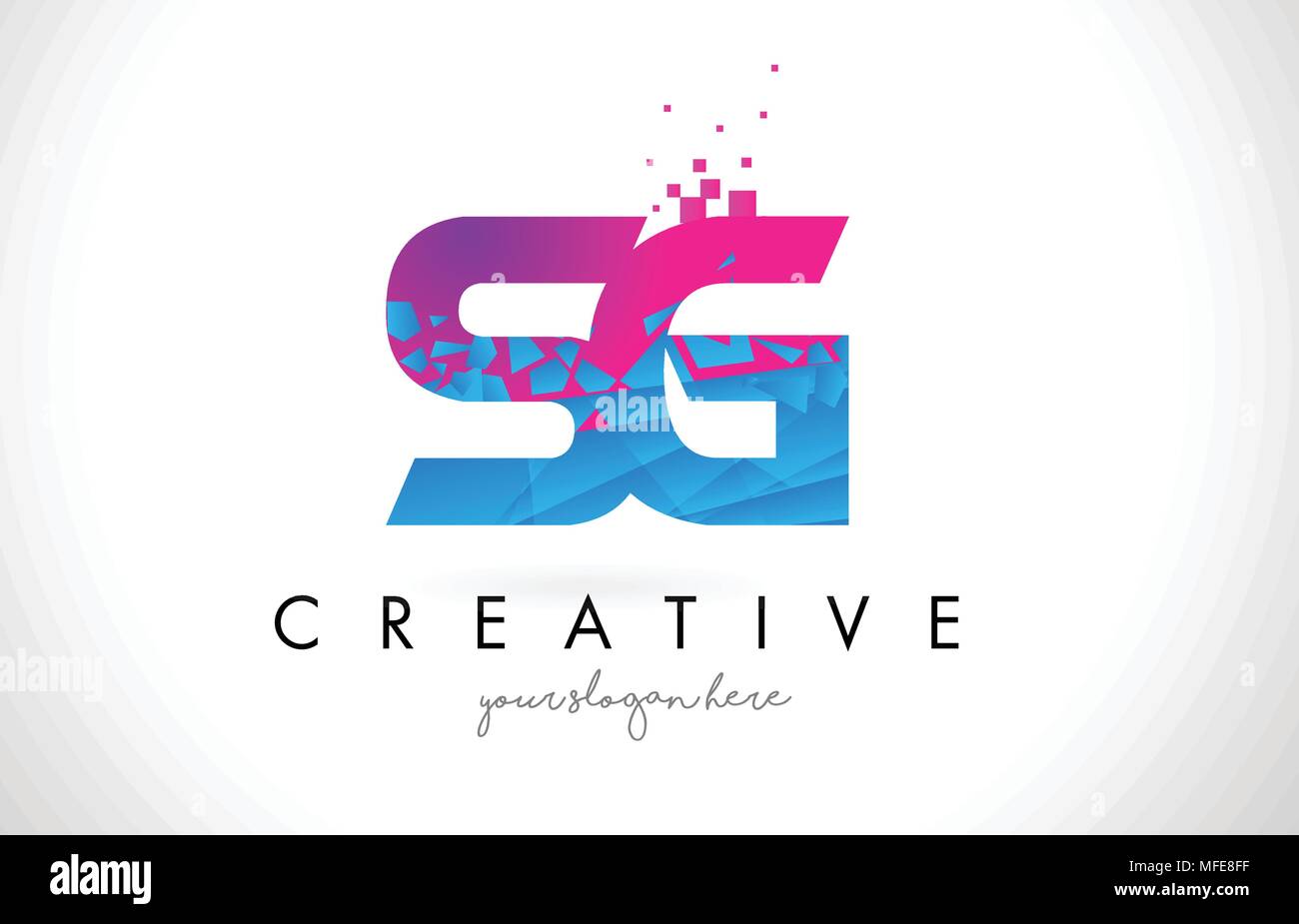 SG S G Letter Logo with Broken Shattered Blue Pink Triangles Texture ...