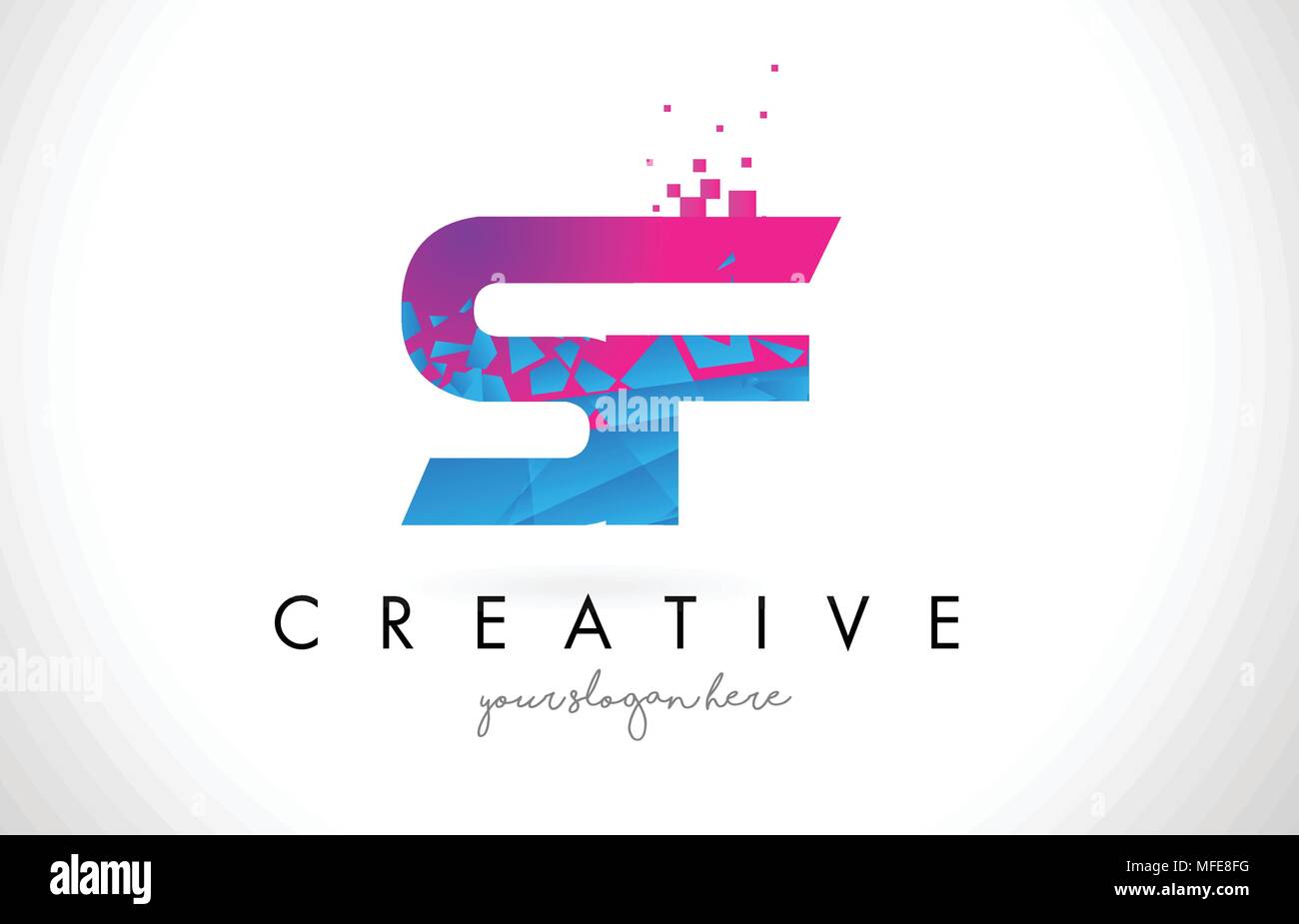 SF S F Letter Logo with Broken Shattered Blue Pink Triangles Texture ...
