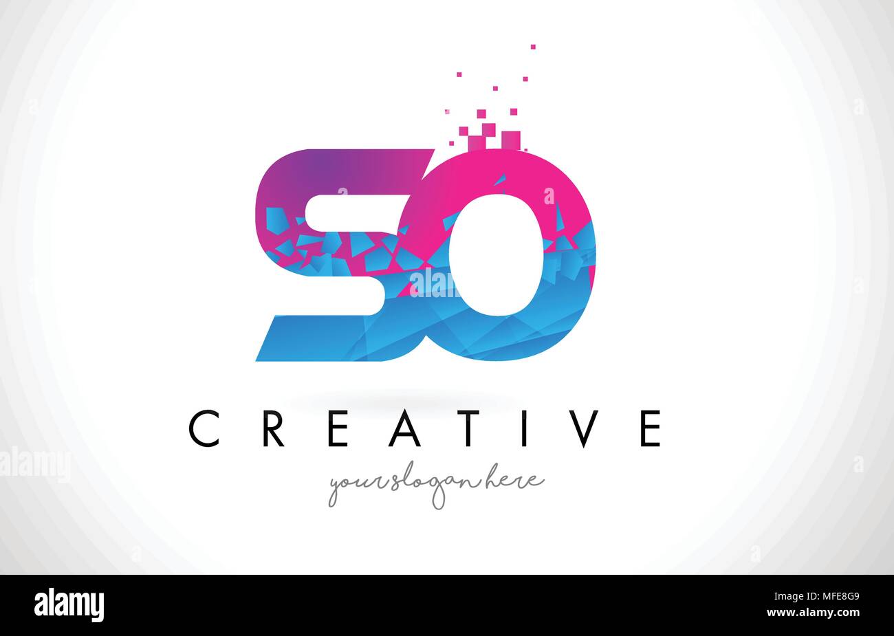 SO S O Letter Logo with Broken Shattered Blue Pink Triangles Texture ...