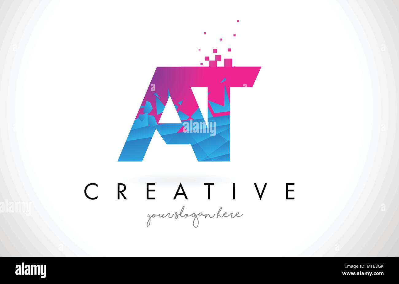 AT A T Letter Logo with Broken Shattered Blue Pink Triangles Texture ...