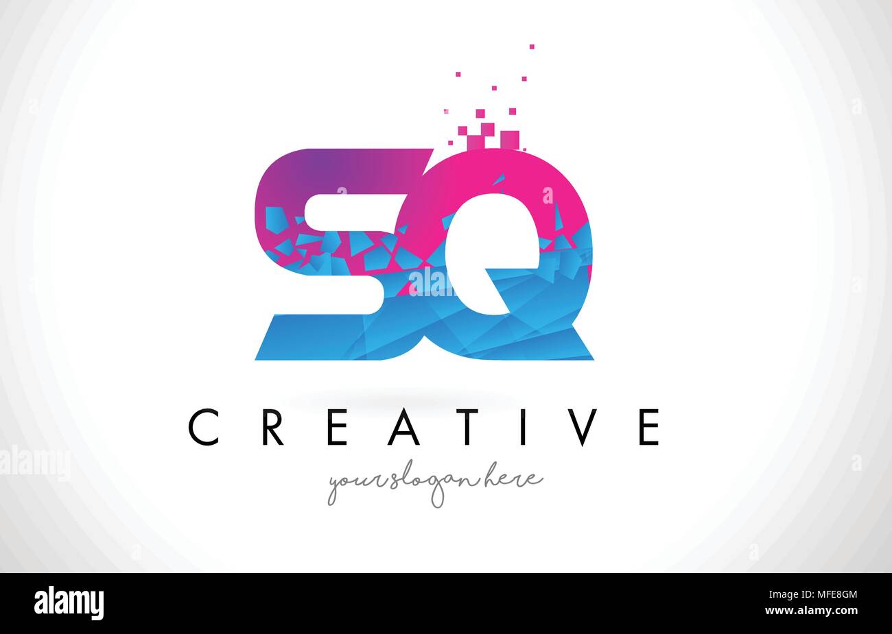 SQ S Q Letter Logo with Broken Shattered Blue Pink Triangles Texture ...