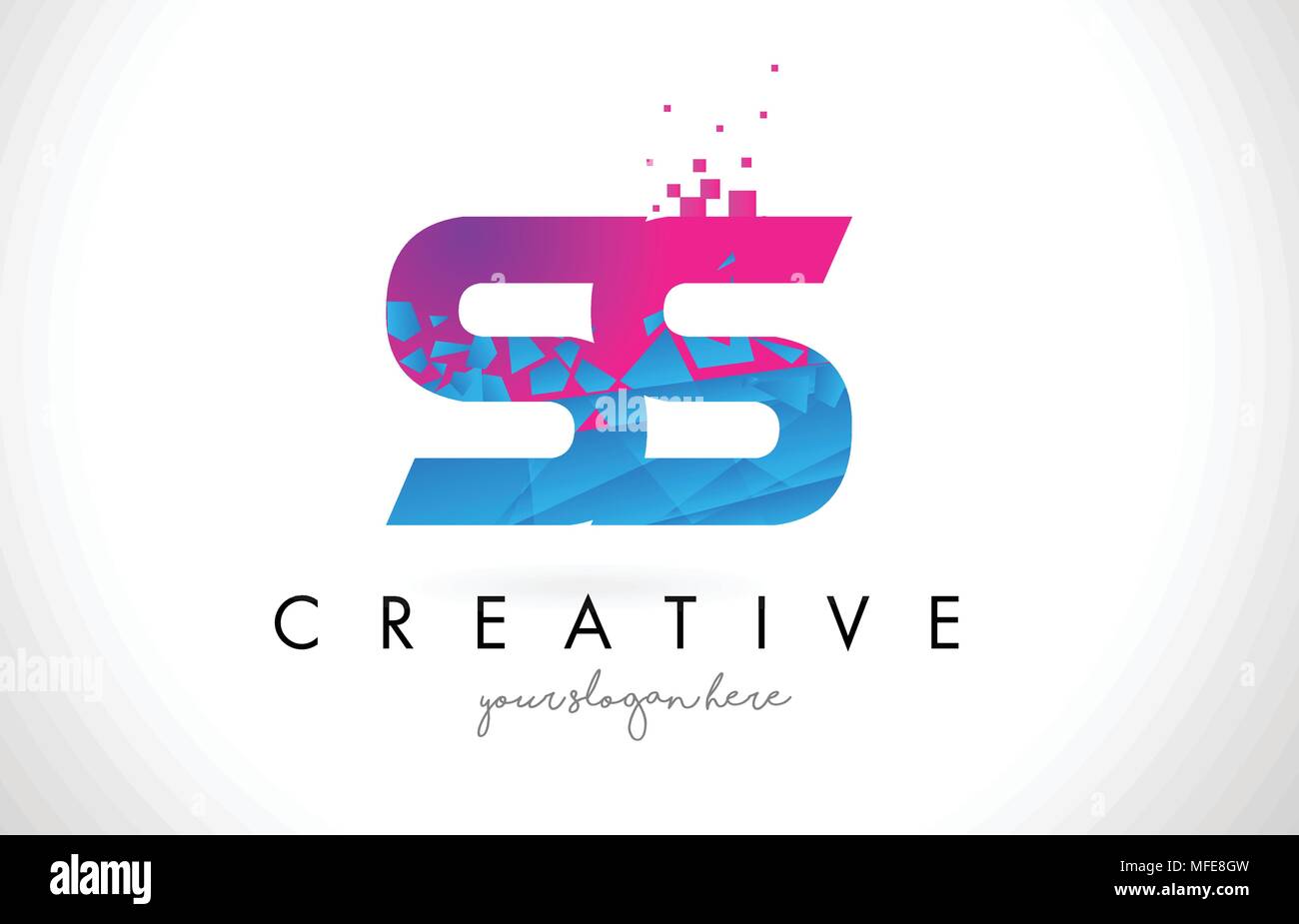 SS S S Letter Logo with Broken Shattered Blue Pink Triangles Texture ...
