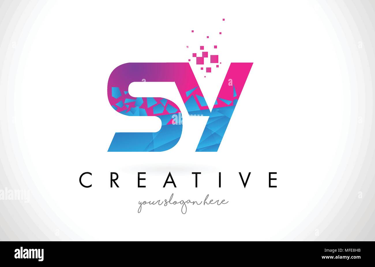 SY S Y Letter Logo with Broken Shattered Blue Pink Triangles Texture ...
