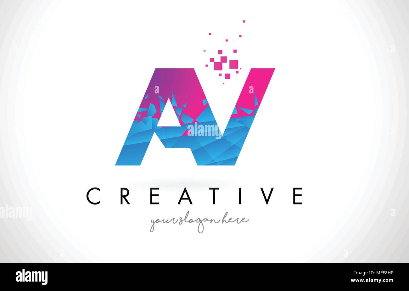 AV A V Letter Logo with Broken Shattered Blue Pink Triangles Texture ...