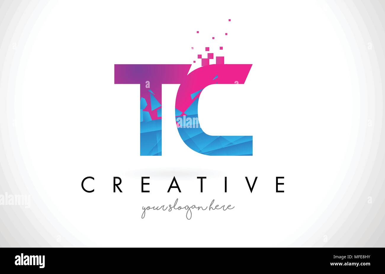 TC T C Letter Logo with Broken Shattered Blue Pink Triangles Texture ...