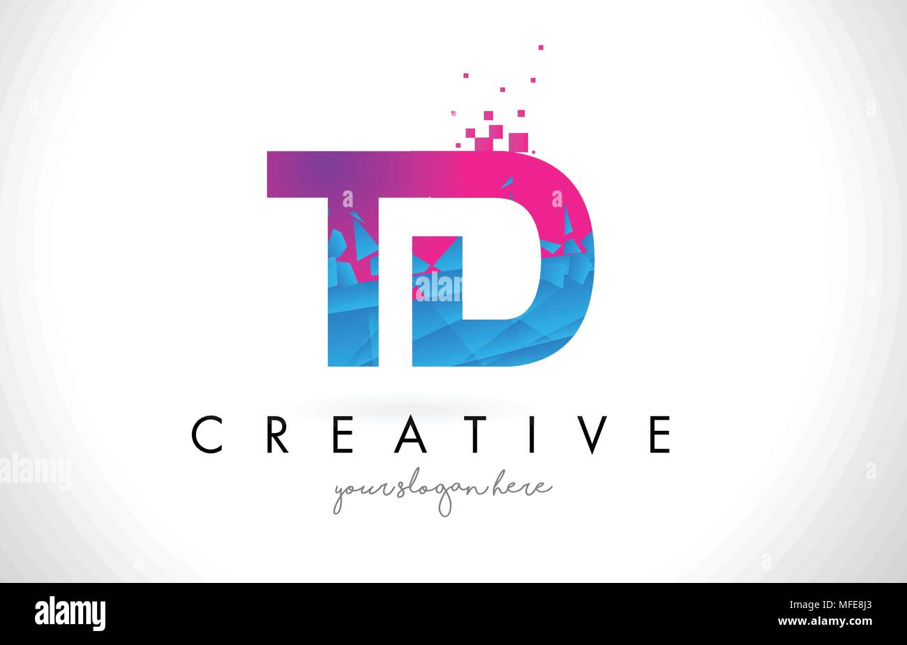 TD T D Letter Logo with Broken Shattered Blue Pink Triangles Texture ...