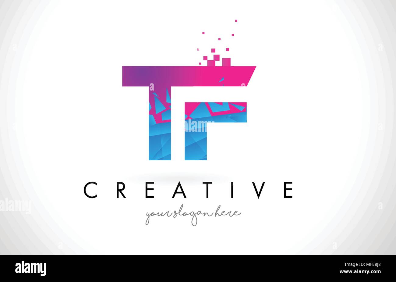 TF T F Letter Logo with Broken Shattered Blue Pink Triangles Texture ...