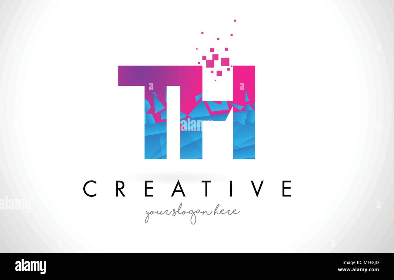 TH T H Letter Logo with Broken Shattered Blue Pink Triangles Texture ...