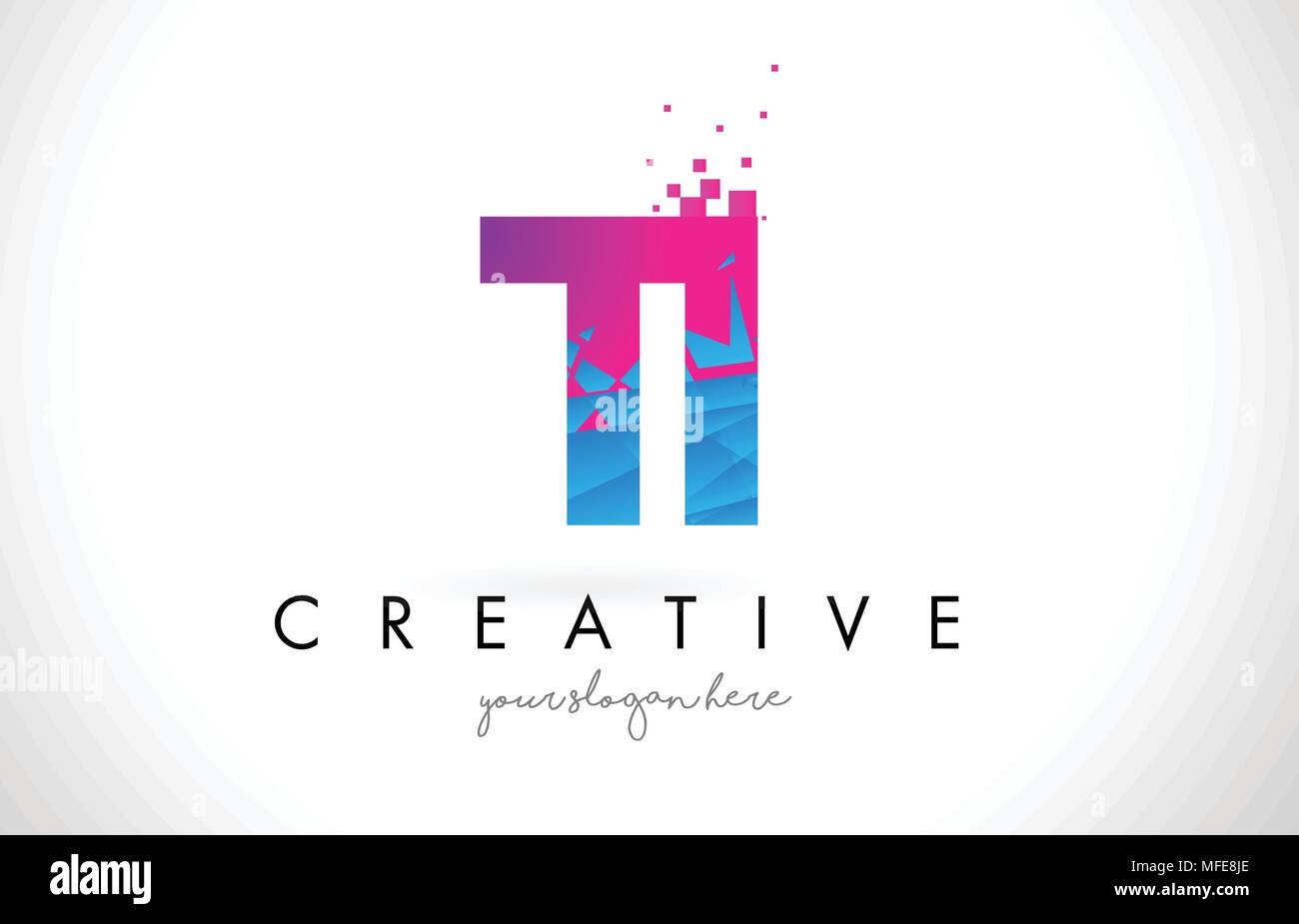 TI T I Letter Logo with Broken Shattered Blue Pink Triangles Texture ...