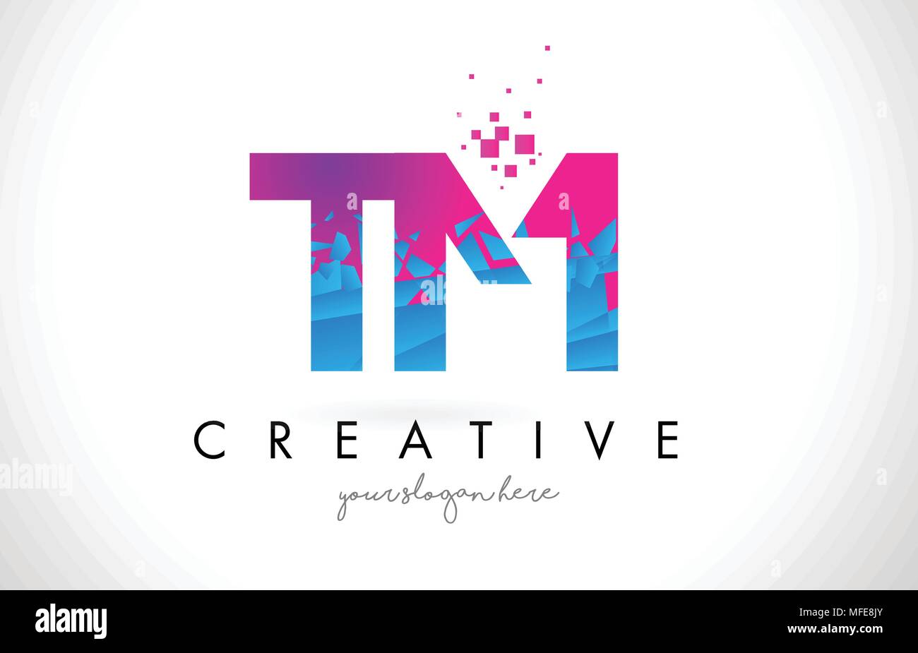 TM T M Letter Logo with Broken Shattered Blue Pink Triangles Texture ...