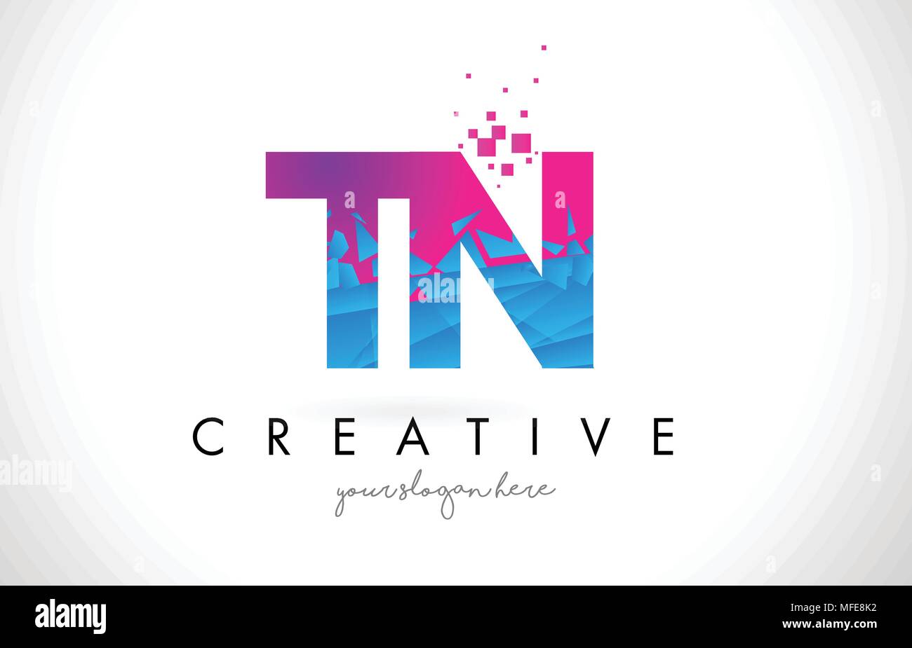 TN T N Letter Logo with Broken Shattered Blue Pink Triangles Texture ...