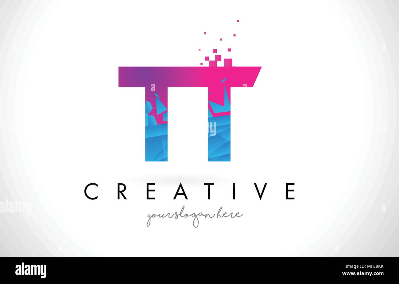 TT T Letter Logo with Broken Shattered Blue Pink Triangles Texture ...