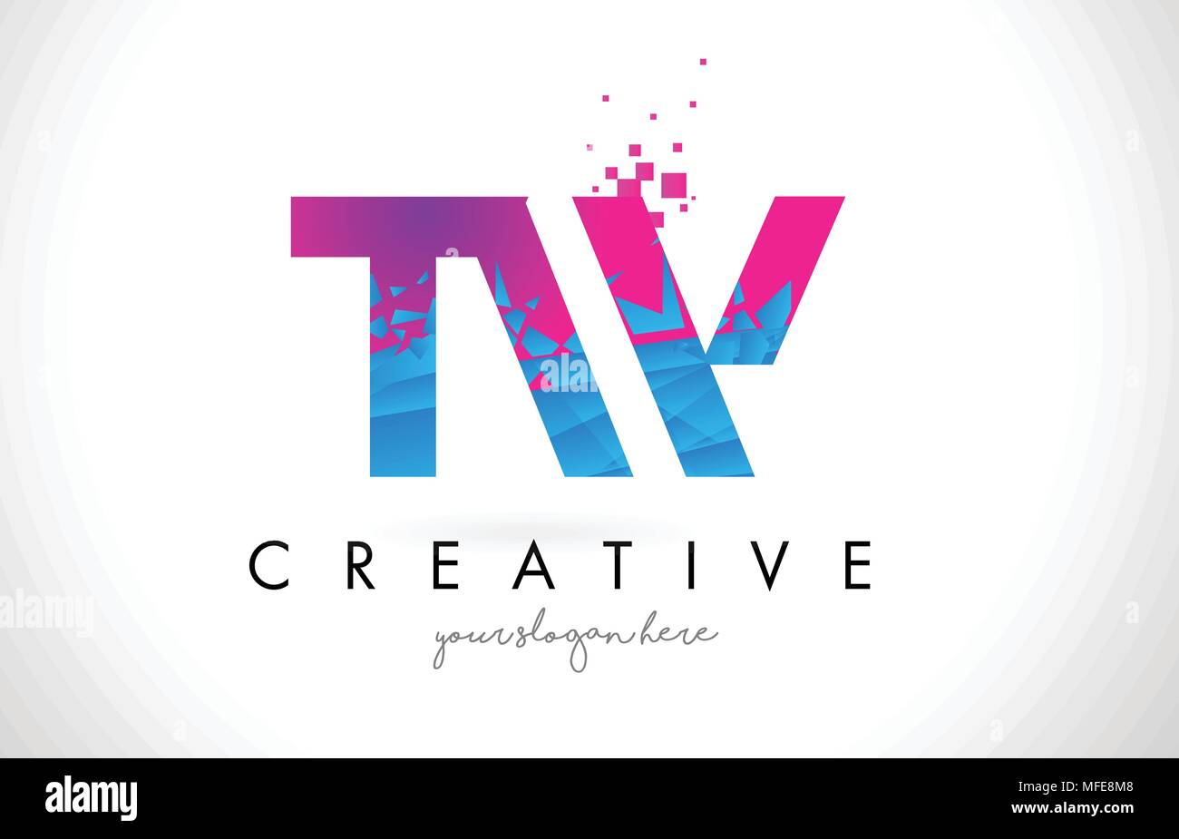 TW T W Letter Logo with Broken Shattered Blue Pink Triangles Texture ...