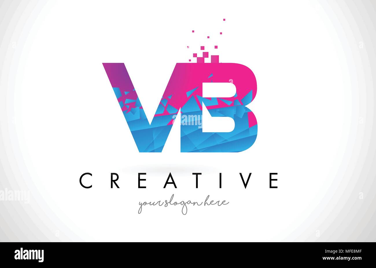 VB V B Letter Logo with Broken Shattered Blue Pink Triangles Texture ...