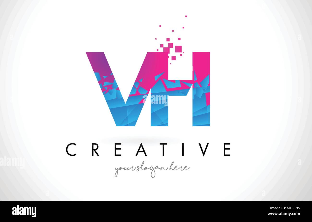 VH V H Letter Logo with Broken Shattered Blue Pink Triangles Texture ...