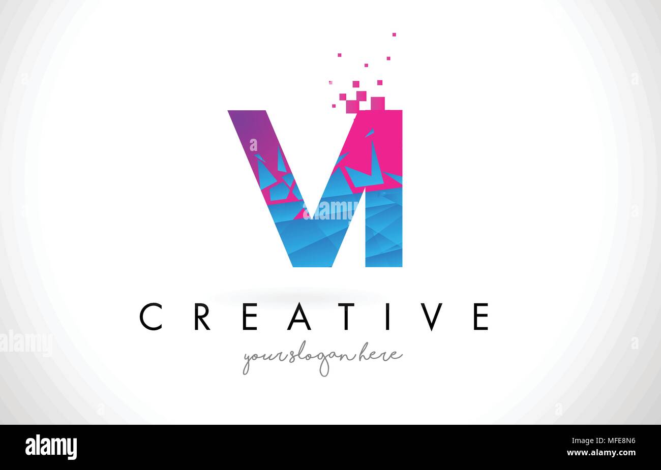 VI V I Letter Logo with Broken Shattered Blue Pink Triangles Texture ...