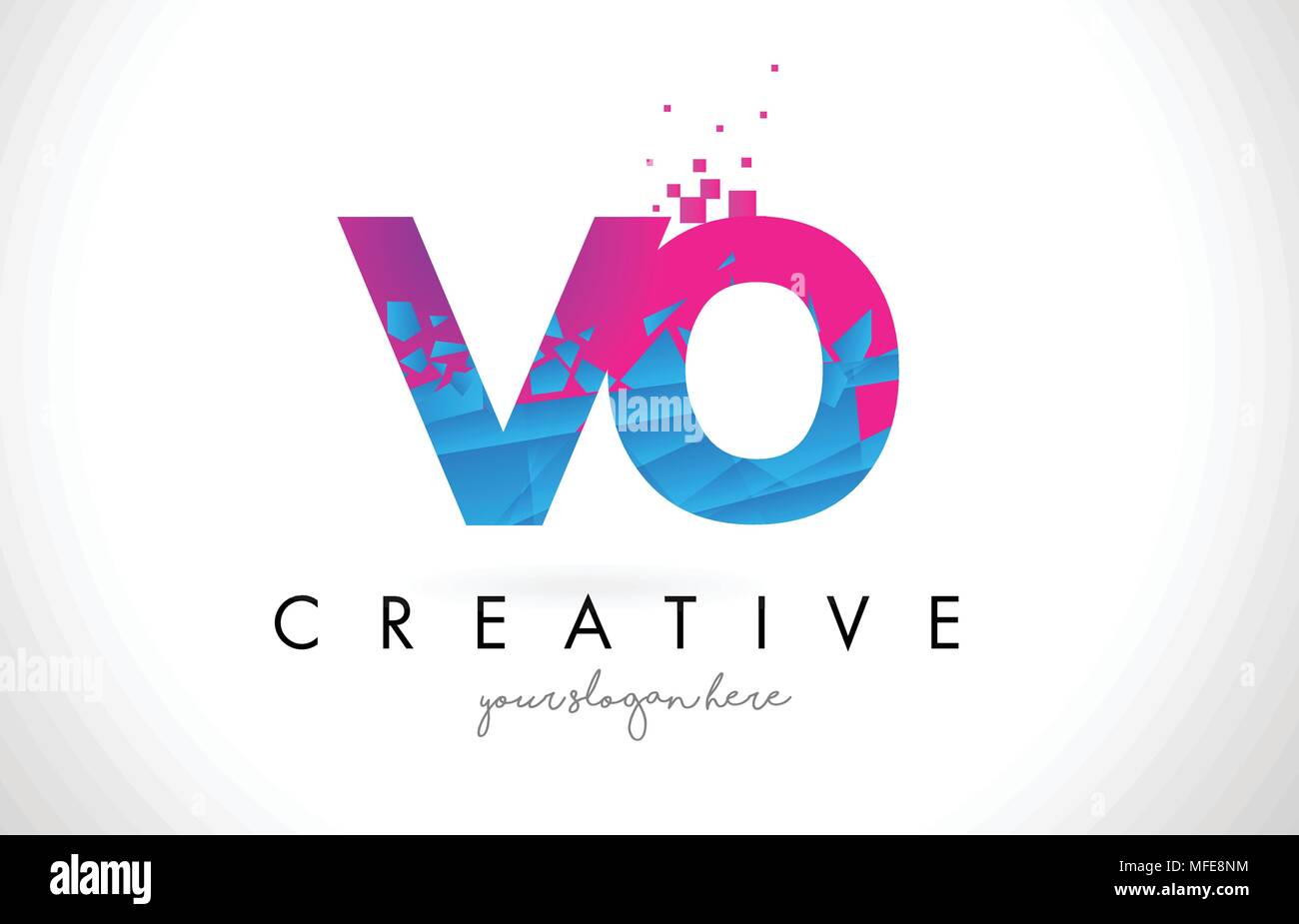 VO V O Letter Logo with Broken Shattered Blue Pink Triangles Texture ...