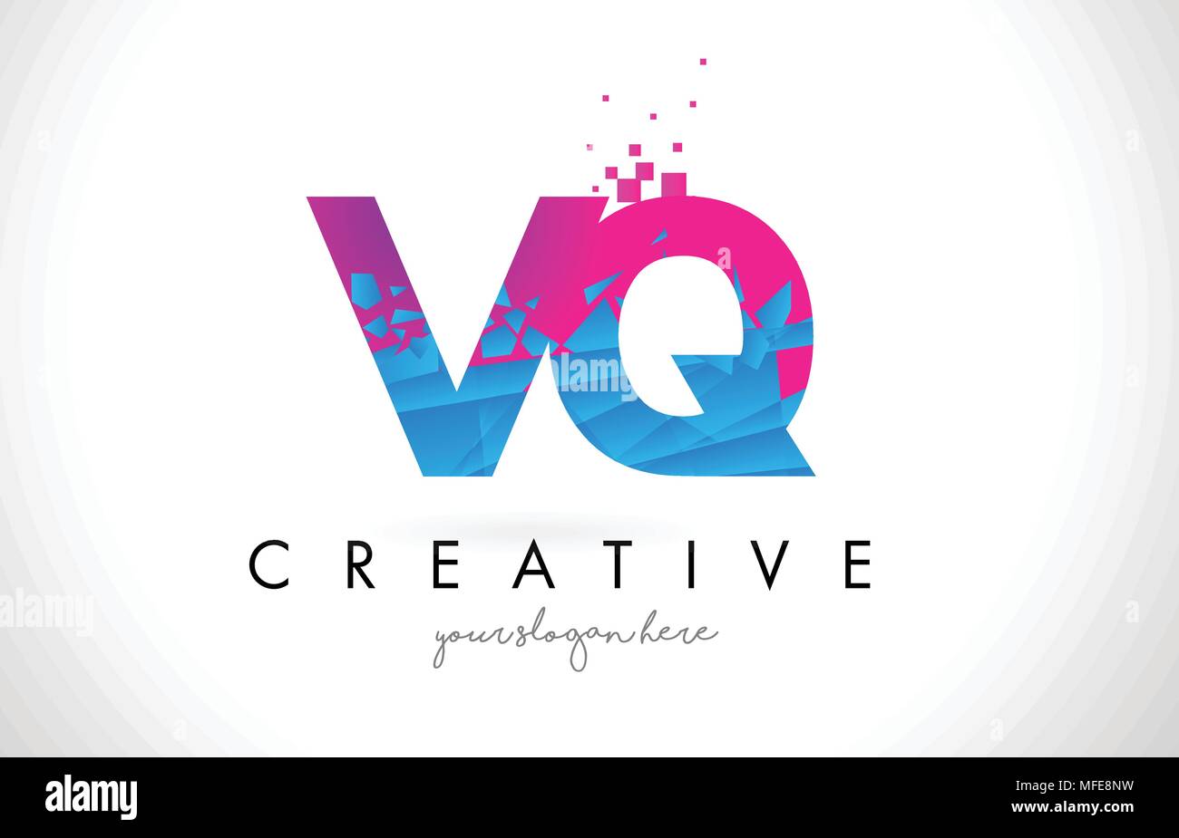 VQ V Q Letter Logo with Broken Shattered Blue Pink Triangles Texture Design Vector Illustration ...