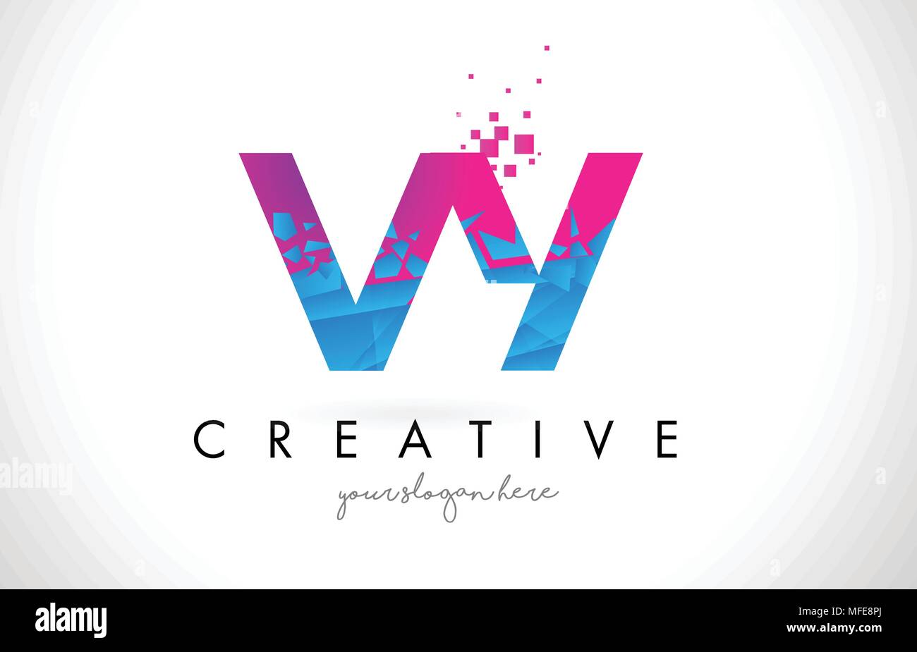 VY V Y Letter Logo with Broken Shattered Blue Pink Triangles Texture ...