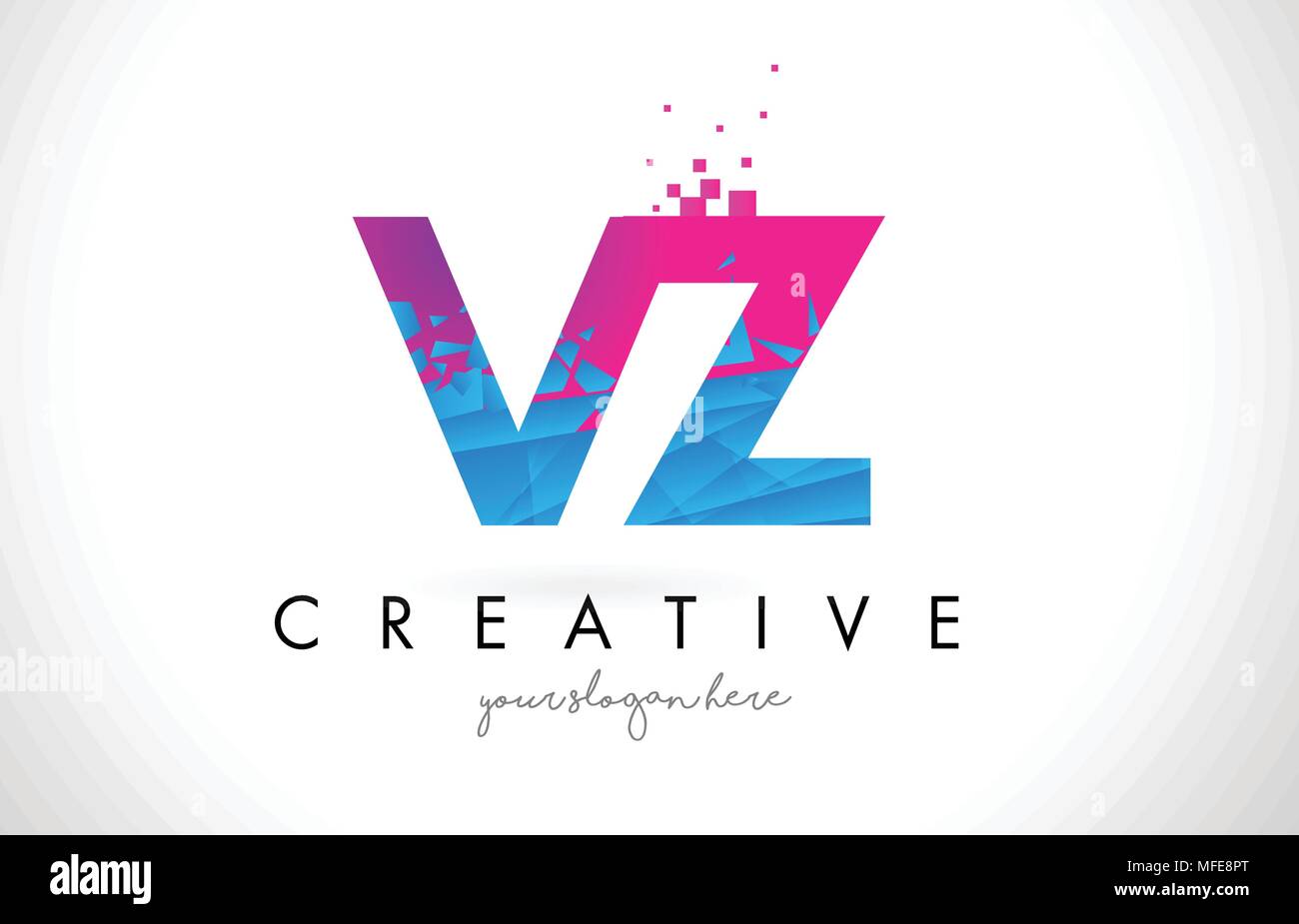 VZ V Z Letter Logo with Broken Shattered Blue Pink Triangles Texture ...