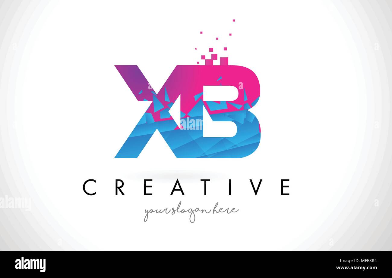 XB X B Letter Logo with Broken Shattered Blue Pink Triangles Texture ...