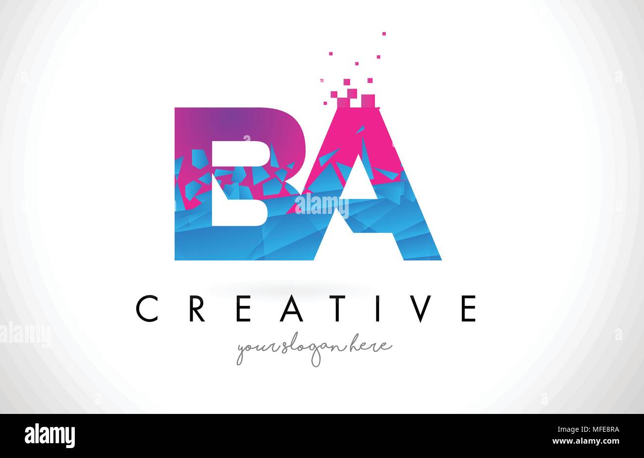 BA B A Letter Logo with Broken Shattered Blue Pink Triangles Texture ...