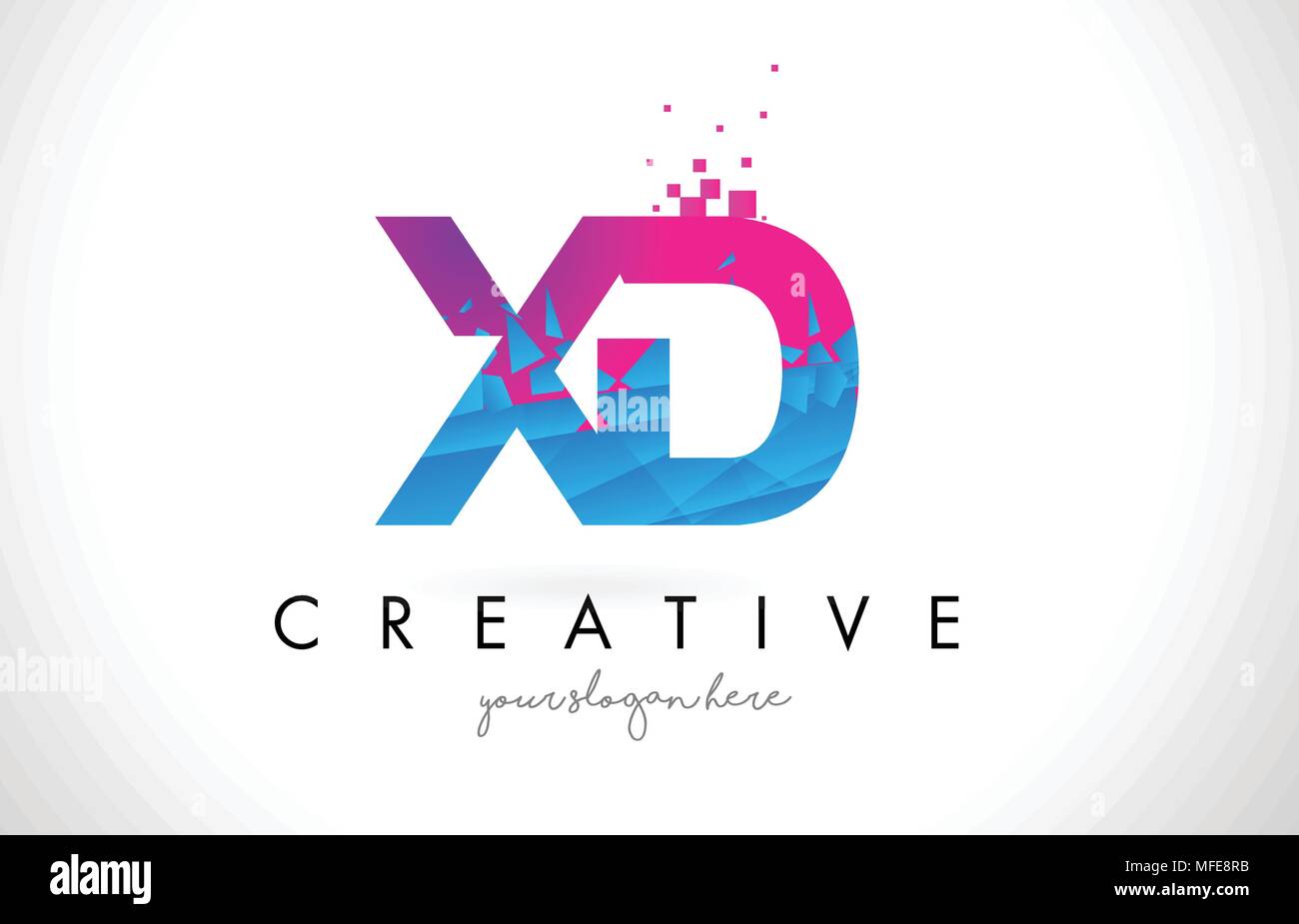 XD X D Letter Logo with Broken Shattered Blue Pink Triangles Texture ...