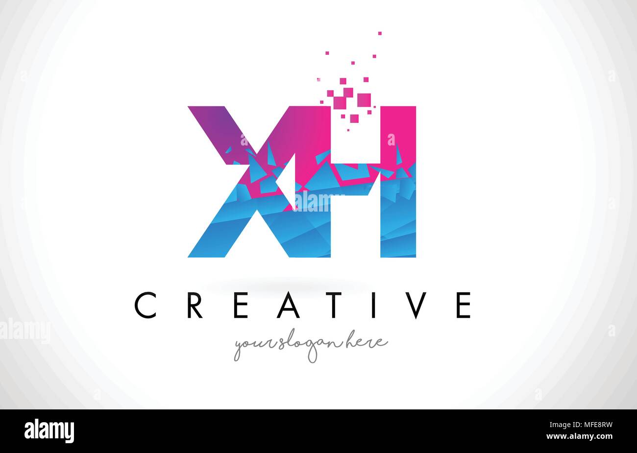XH X H Letter Logo with Broken Shattered Blue Pink Triangles Texture ...