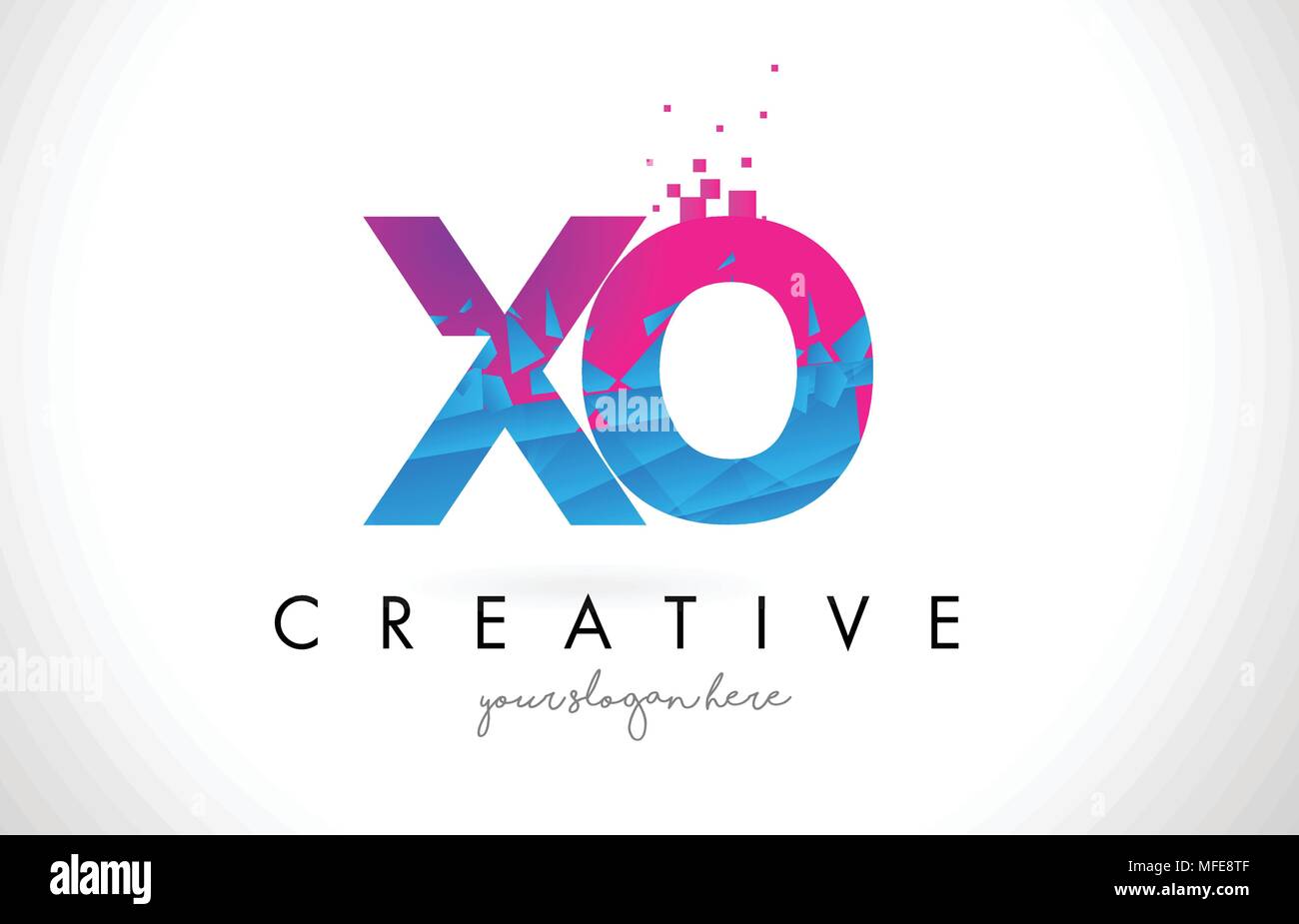 XO X O Letter Logo with Broken Shattered Blue Pink Triangles Texture ...