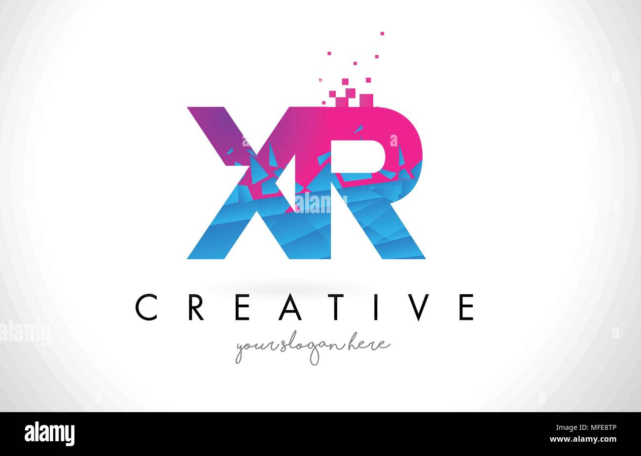 XR X R Letter Logo with Broken Shattered Blue Pink Triangles Texture ...