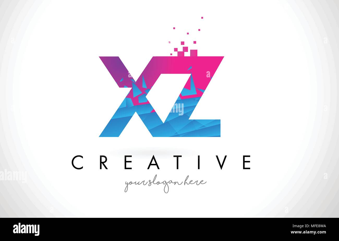 XZ X Z Letter Logo with Broken Shattered Blue Pink Triangles Texture ...