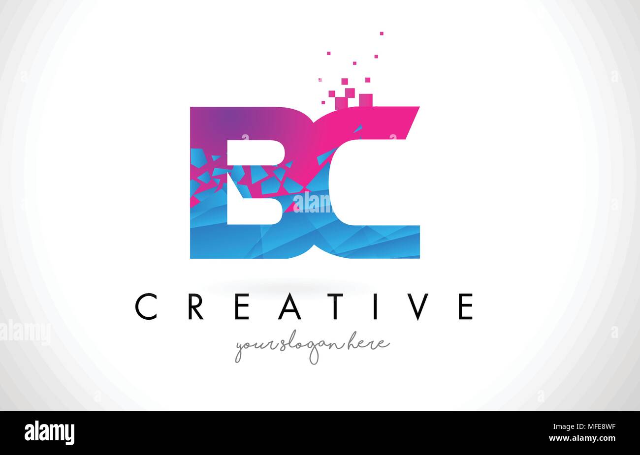 BC B C Letter Logo with Broken Shattered Blue Pink Triangles Texture ...