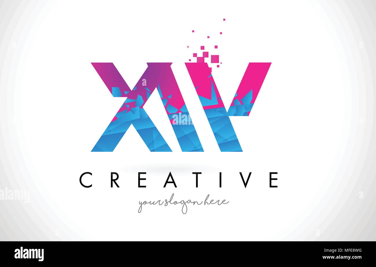 XW X W Letter Logo with Broken Shattered Blue Pink Triangles Texture ...