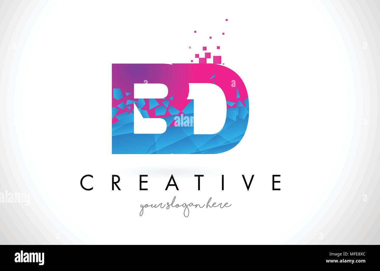 BD B D Letter Logo with Broken Shattered Blue Pink Triangles Texture ...