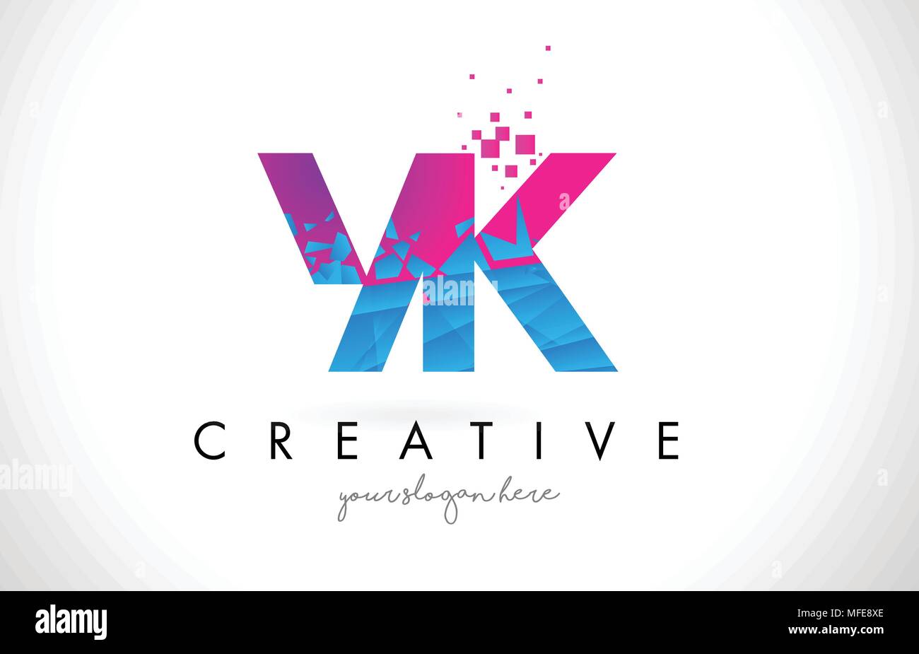YK Y K Letter Logo with Broken Shattered Blue Pink Triangles Texture ...
