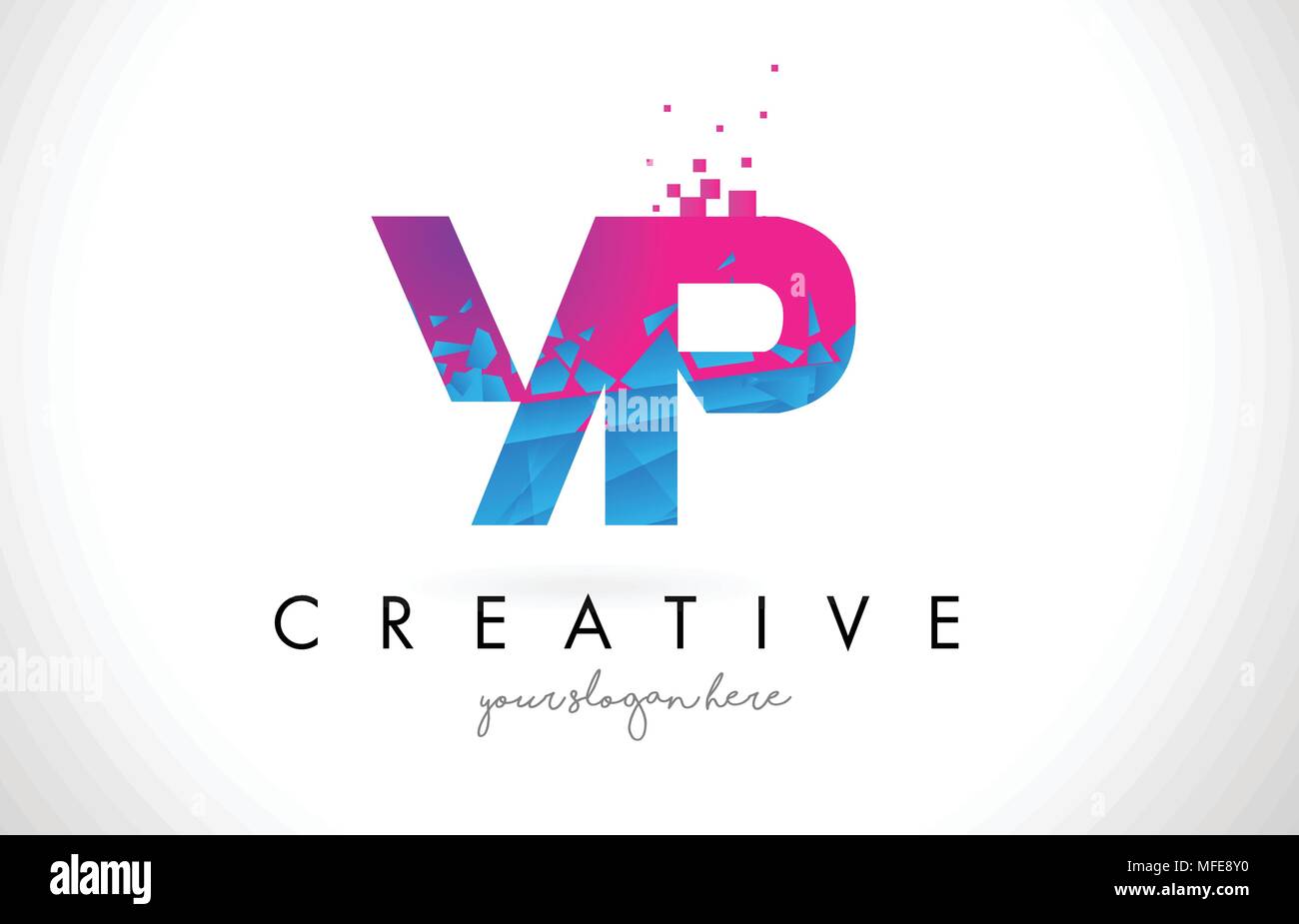 YP Y P Letter Logo with Broken Shattered Blue Pink Triangles Texture ...