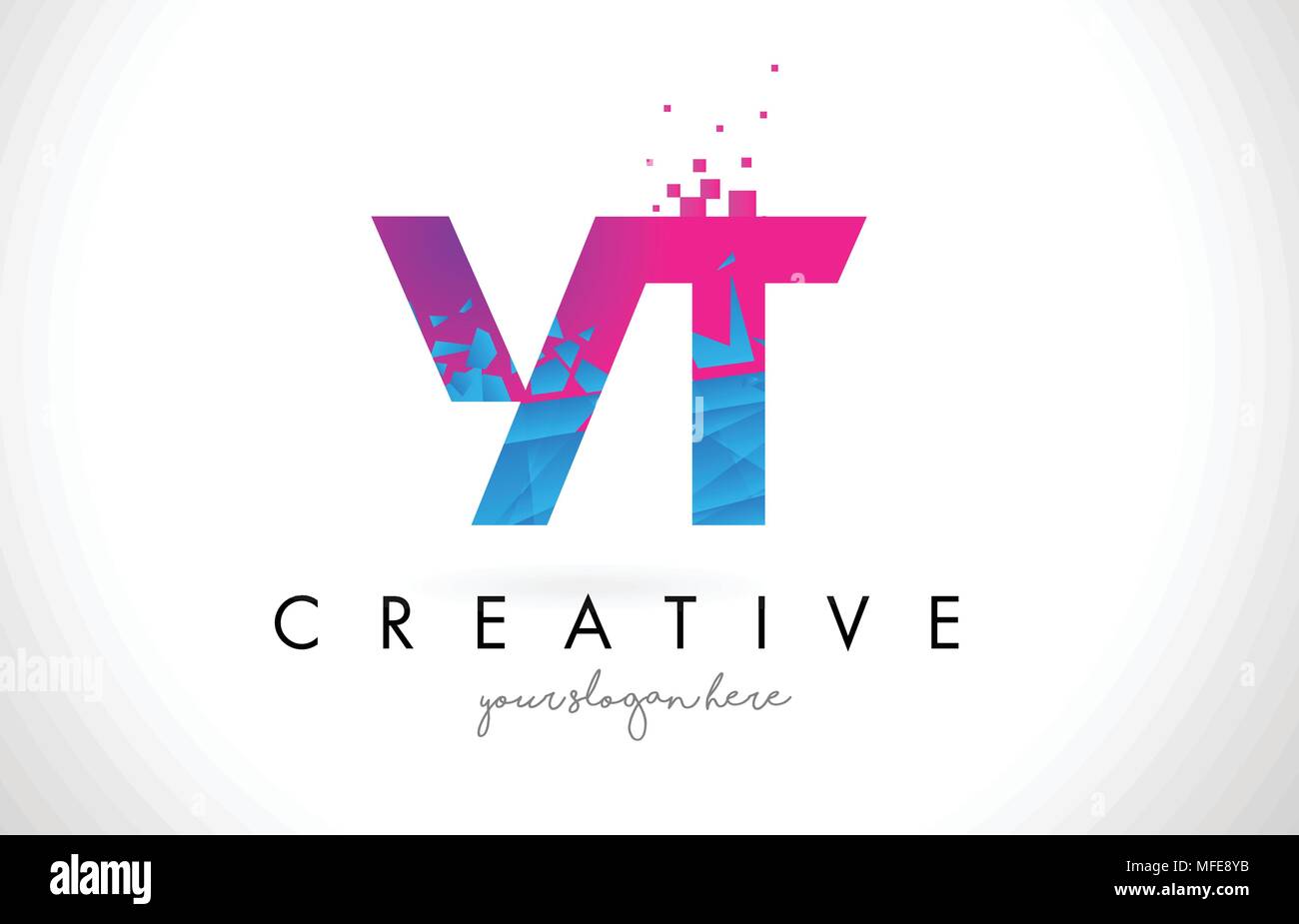 YT Y T Letter Logo with Broken Shattered Blue Pink Triangles Texture ...