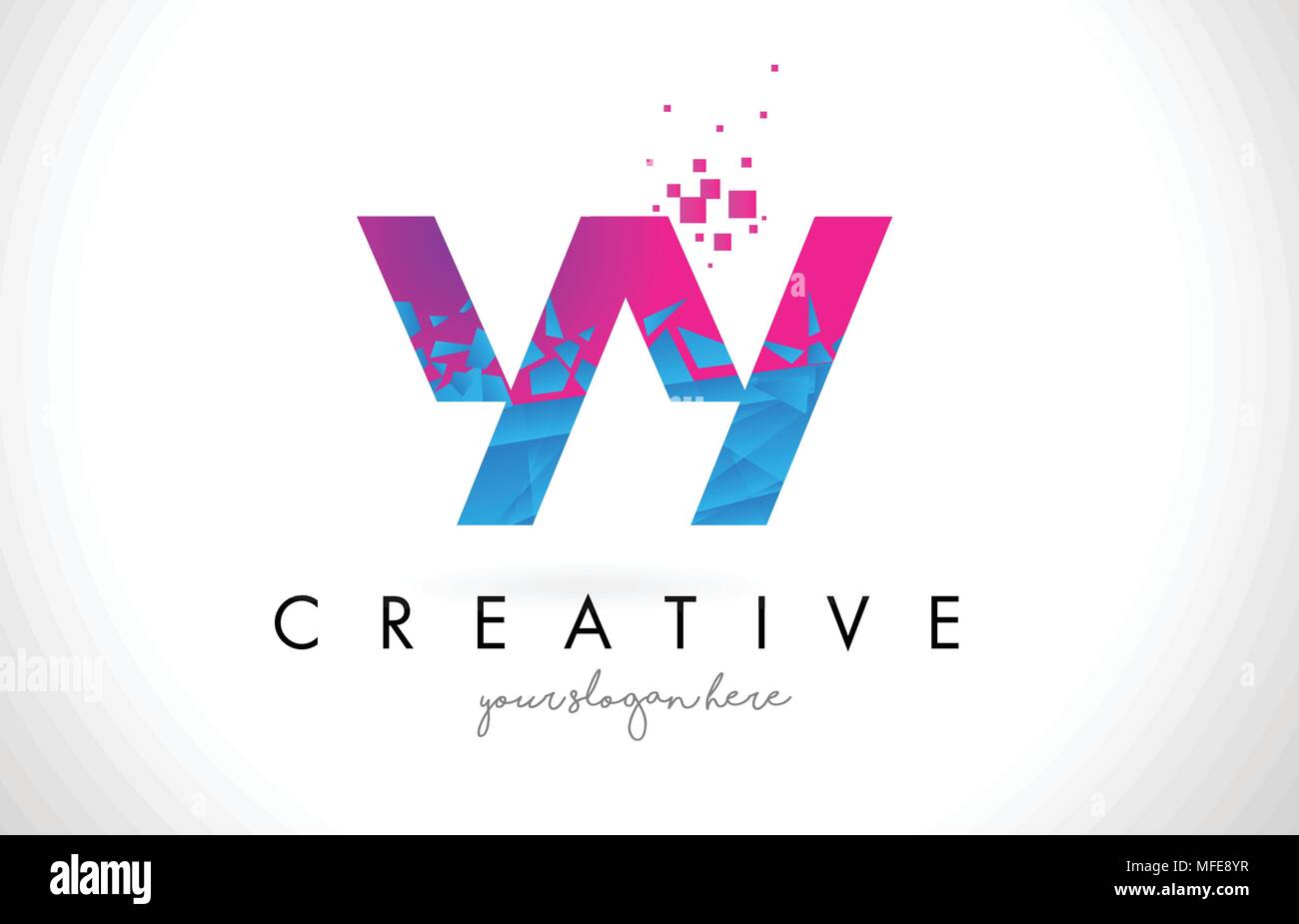 YY Y Letter Logo with Broken Shattered Blue Pink Triangles Texture ...